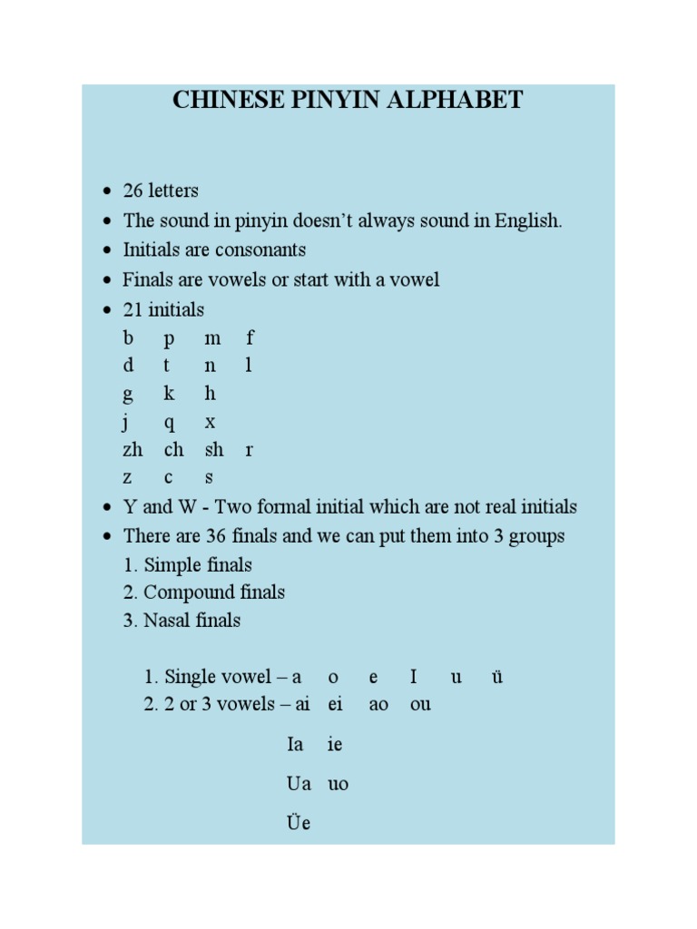 Chinese Pinyin Alphabet | PDF | Pinyin | Writing