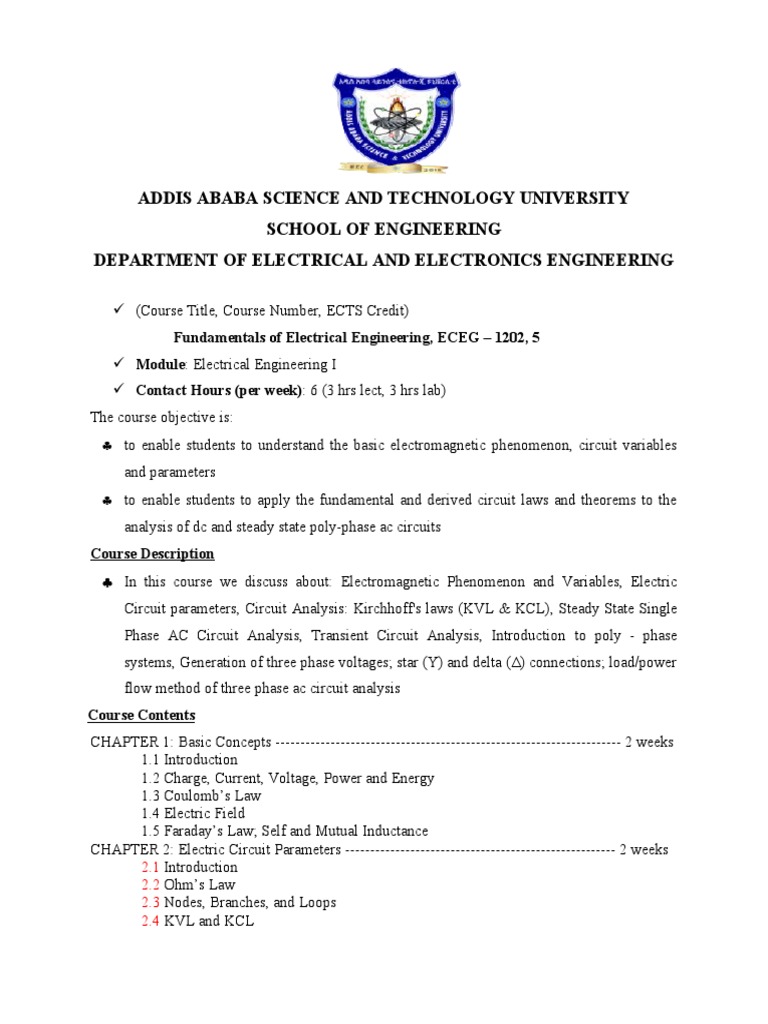 Fundamentals of Electrical Engineering Course | PDF | Electrical ...
