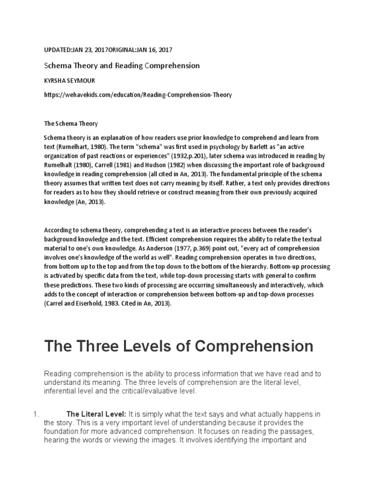 The Three Levels of Comprehension: Schema Theory and Reading ...