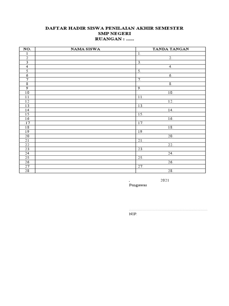 Daftar Hadir Siswa Semester SMP | PDF
