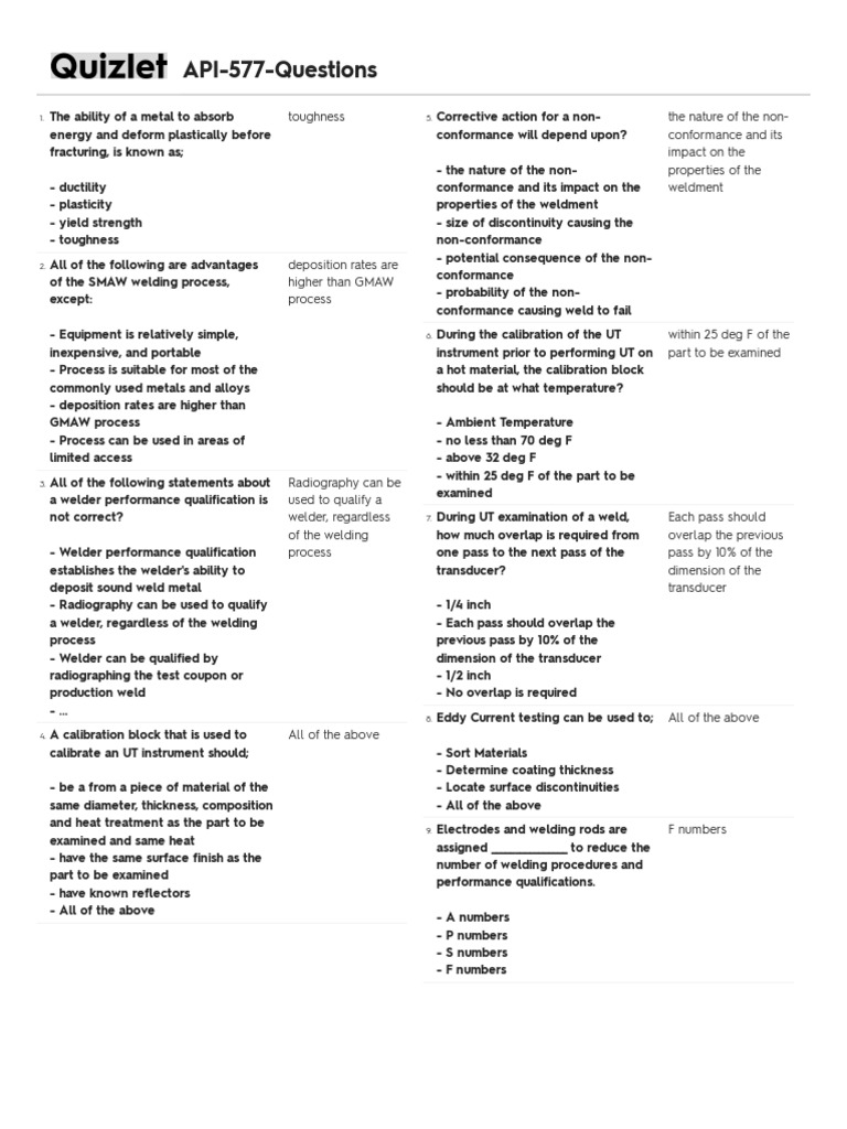 API 577 Questions | PDF | Construction | Welding