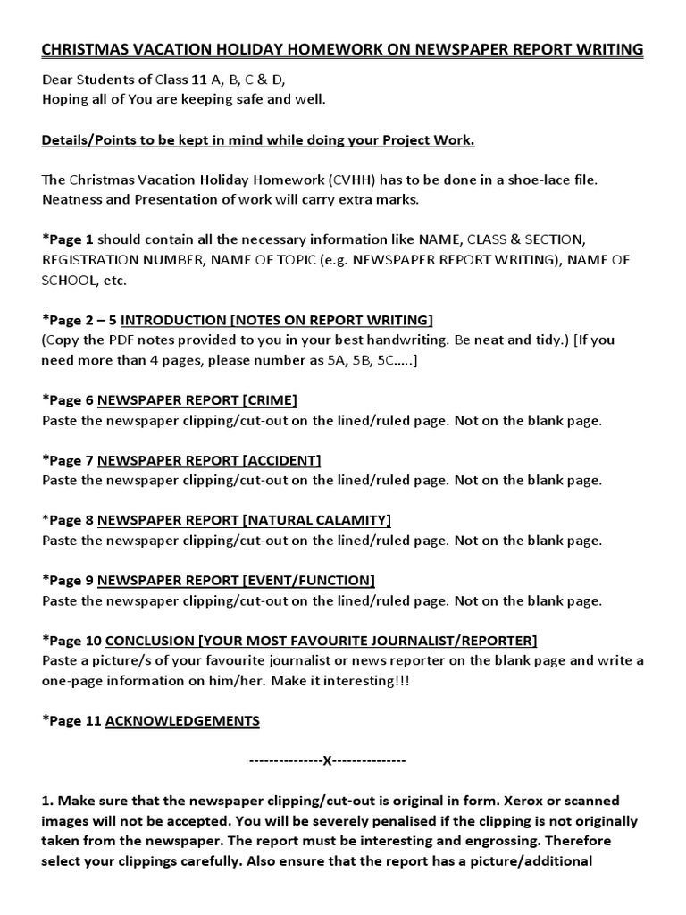 1 NEWSPAPER REPORTING HOLIDAY HOMEWORKy | PDF | Newspapers | Communication