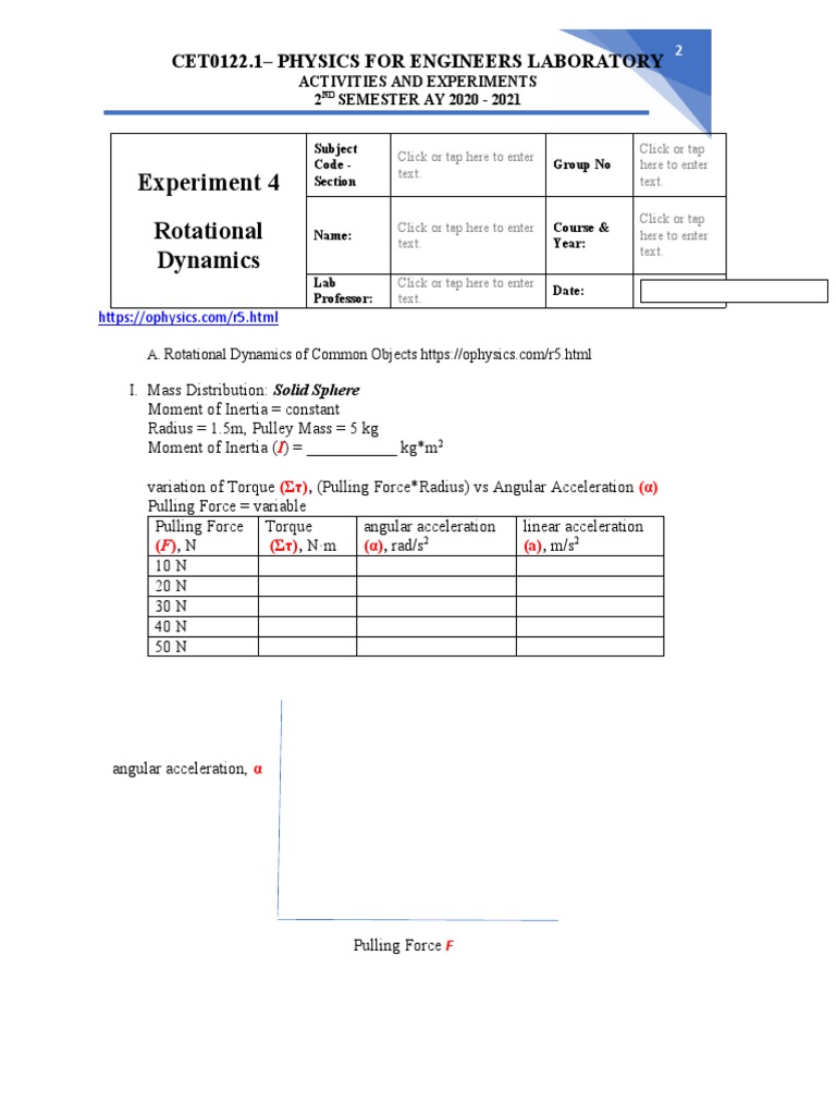 Experiment 4 Rotational Dynamics LABORATORY SHEET | PDF | Rotation ...
