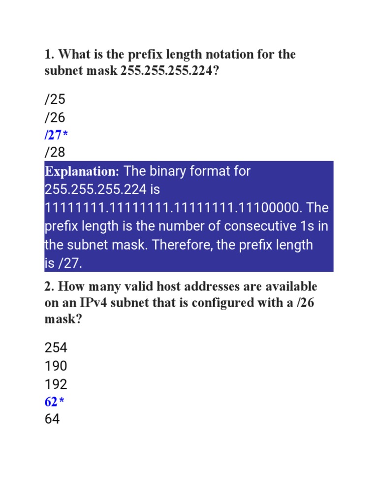 What Is The Prefix Length Notation For The Subnet Mask 255.255.255.224 ...