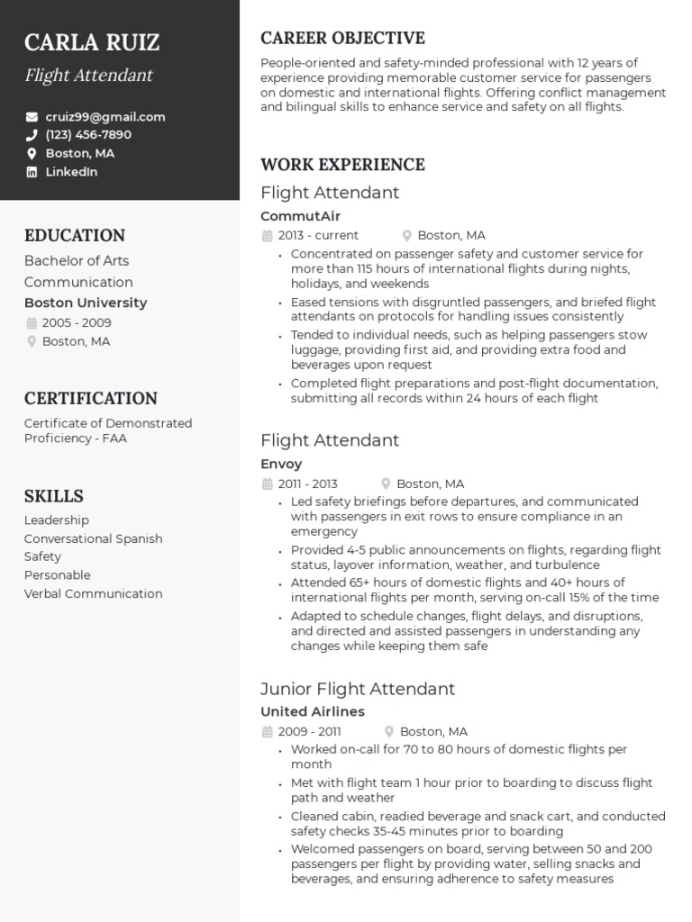 Flight Attendant Resume Example | PDF | Flight Attendant | Aeronautics