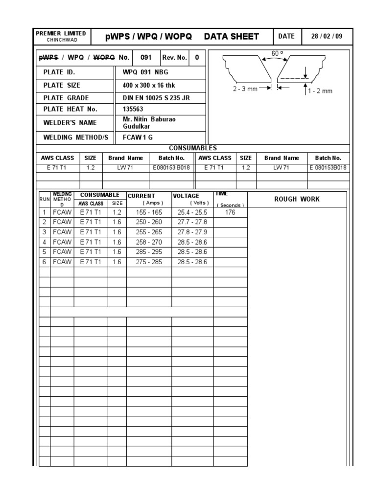 Pwps / WPQ / Wopq Data Sheet | PDF | Welding | Construction