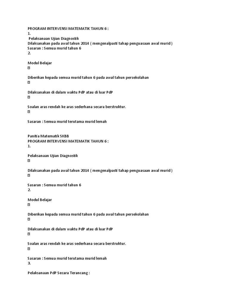 Contoh Program Intervensi Matematik Dari Internet | PDF