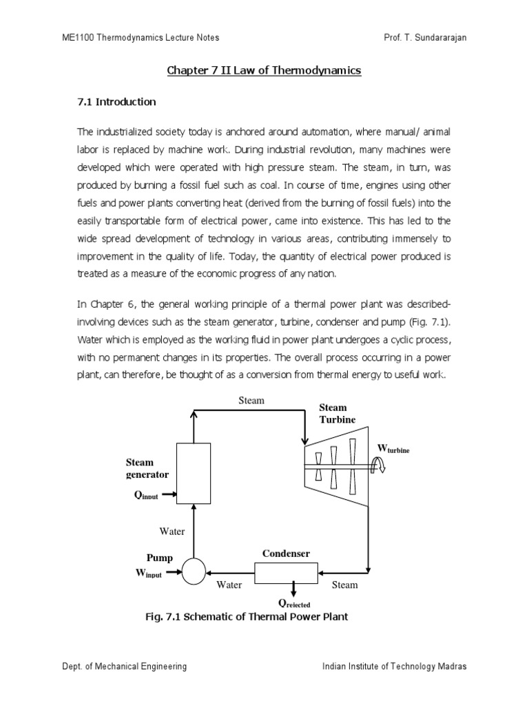 Chapter 7 II Law of Thermodynamics: ME1100 Thermodynamics Lecture Notes ...