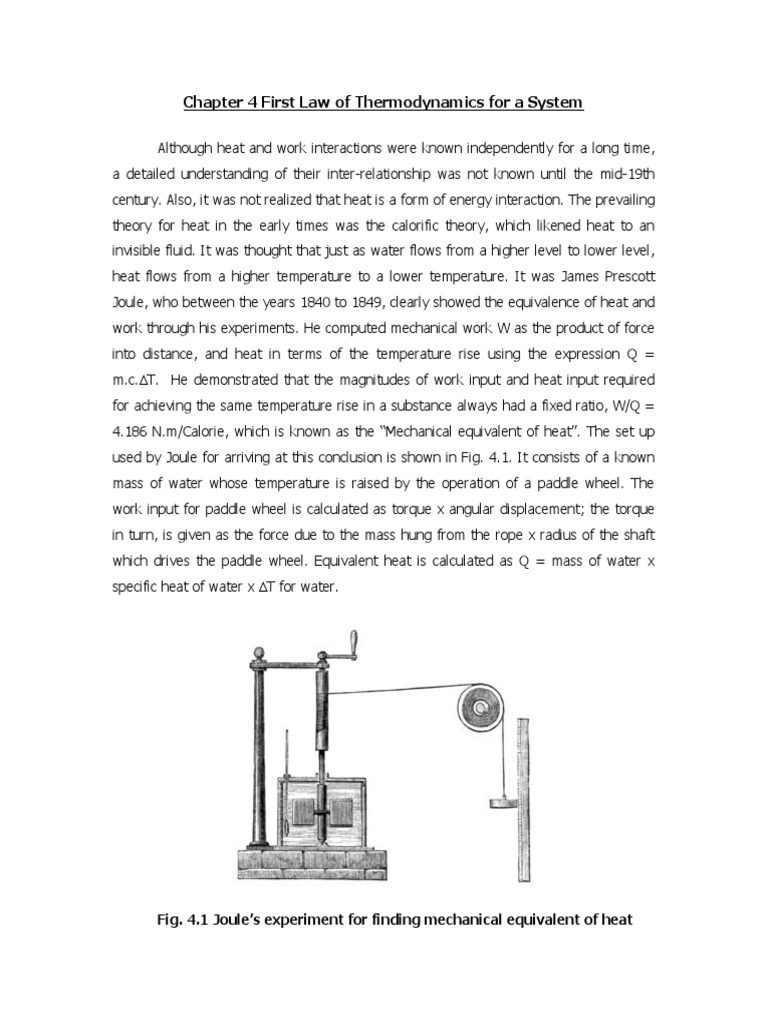 Chapter 4 First Law of Thermodynamics For A System: Fig. 4.1 Joule's ...