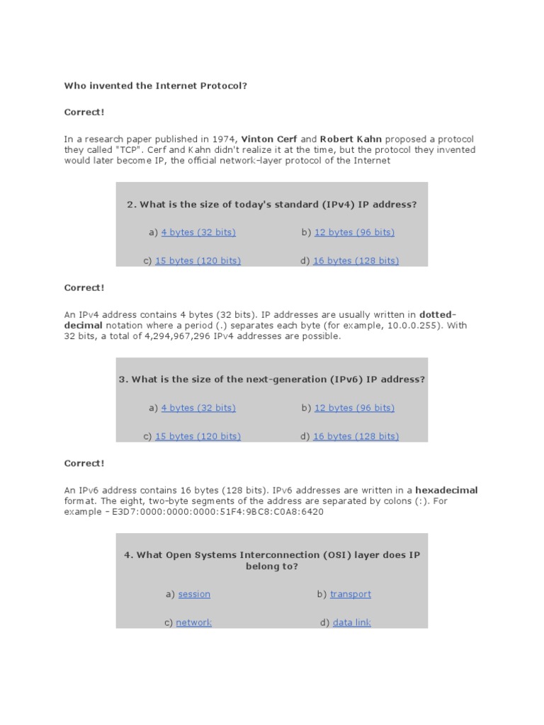 Networking Questions | PDF | Internet Protocol Suite | Ip Address
