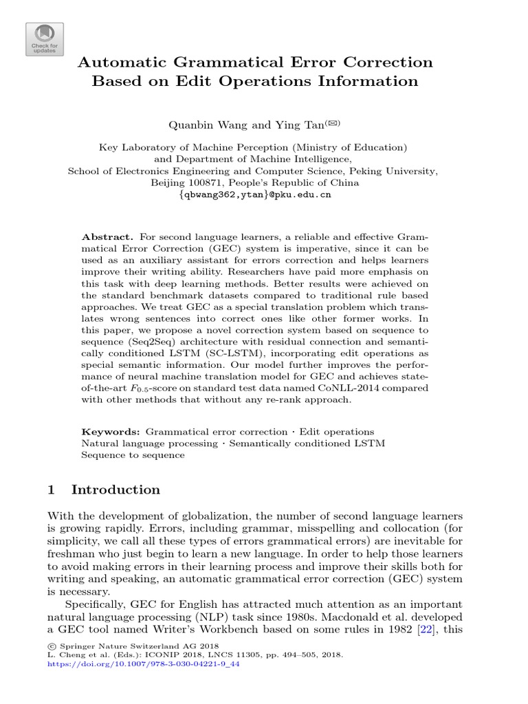 Automatic Grammatical Error Correction Based On Edit Operations ...