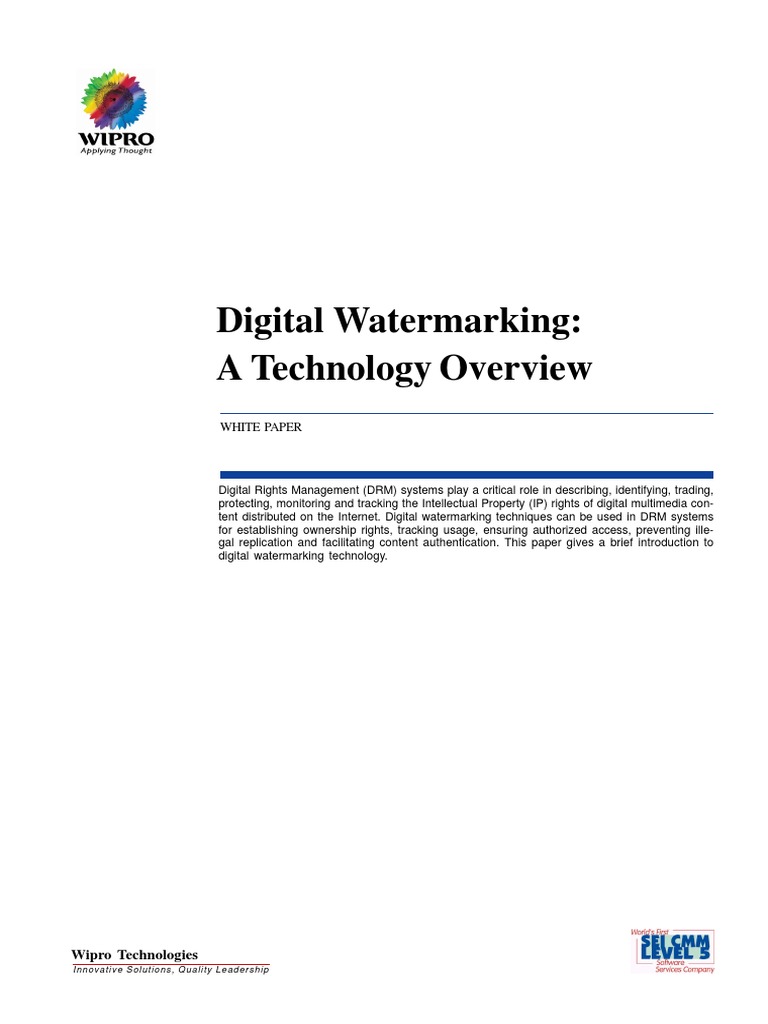 Digital Watermarking Tech Overview-WIPRO | PDF | Data Compression | Digital Rights Management