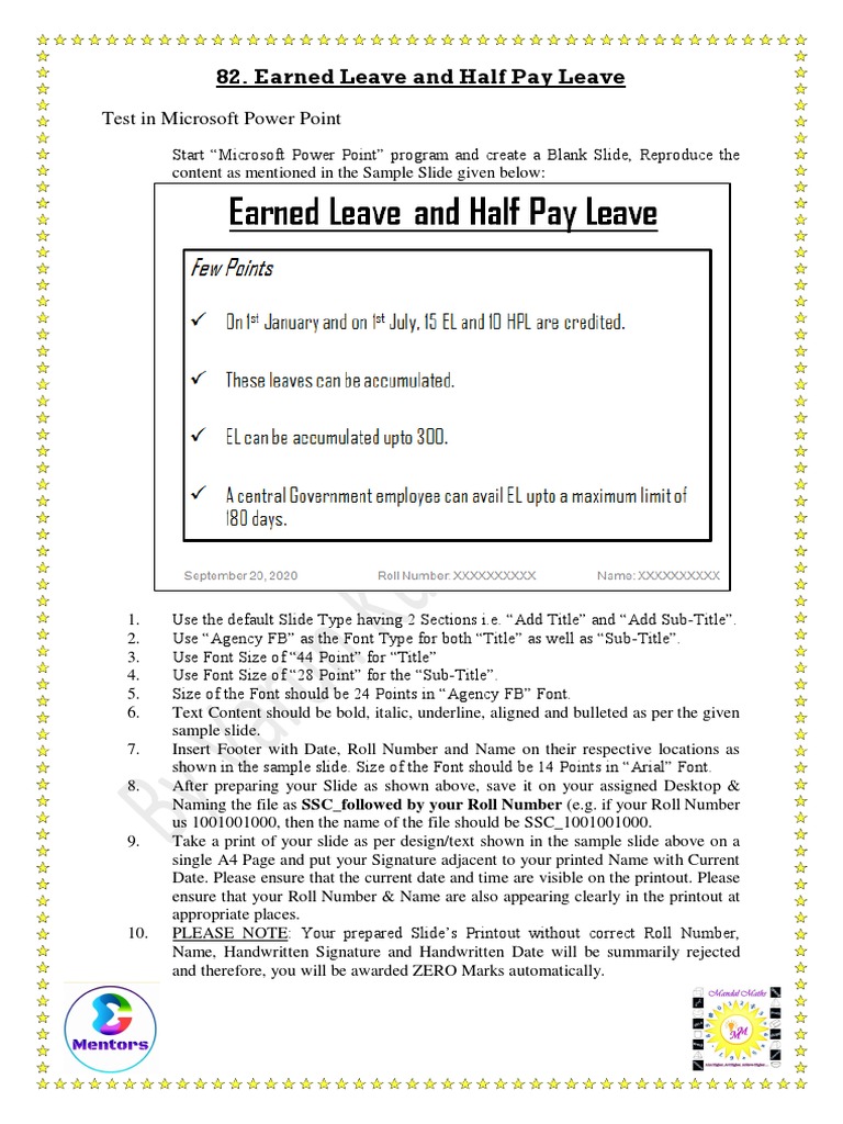 Earned Leave and Half Pay Leave: Test in Microsoft Power Point | PDF ...