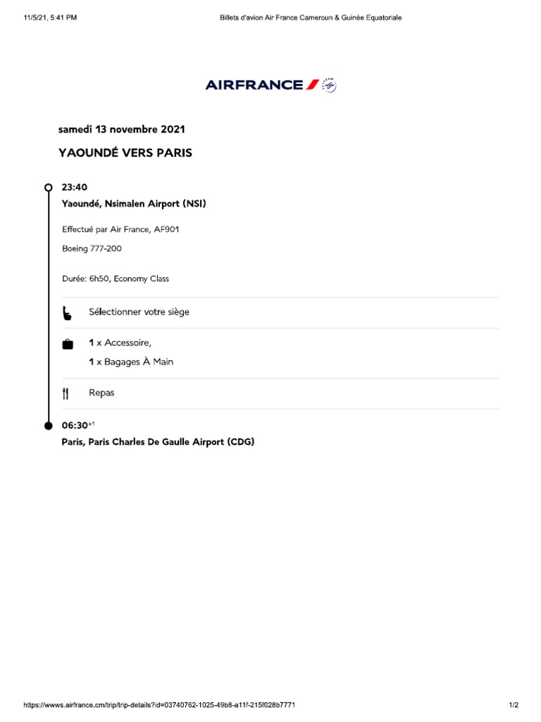 Billet Airfrance PDF