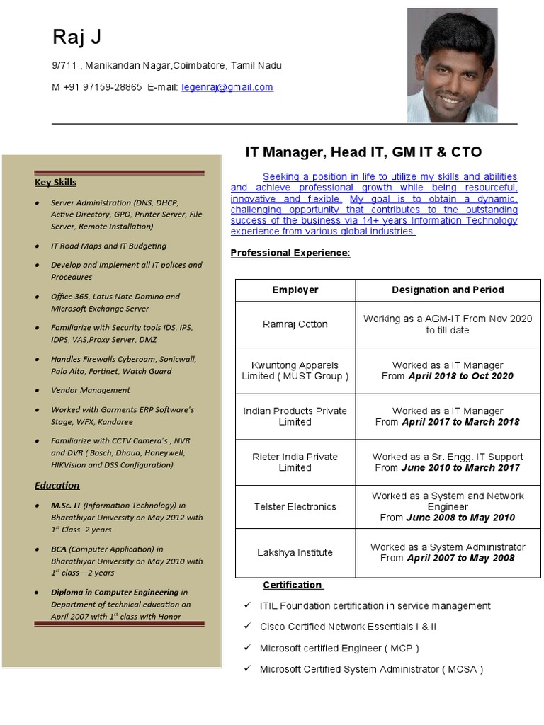 Raj J Seeking an IT Leadership Role Utilizing 14+ Years of Progressive Experience Managing ...