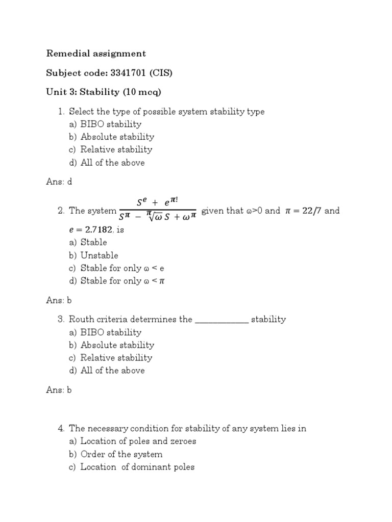 CIS Remedial Assignment | PDF | Control Theory | Systems Science