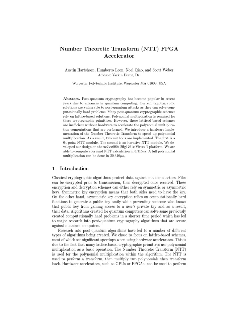 Number Theoretic Transform (NTT) FPGA Accelerator | PDF | Cryptography | Public Key Cryptography