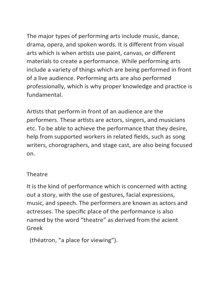 The Major Types of Performing Arts Include Music | PDF | Dances ...