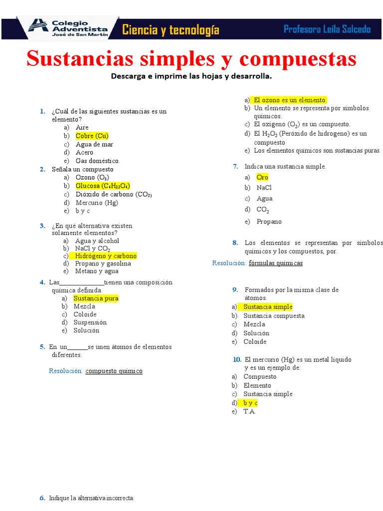 2 - Ficha-Sustancias-simples-y-compuestas | PDF | Compuestos químicos | Química