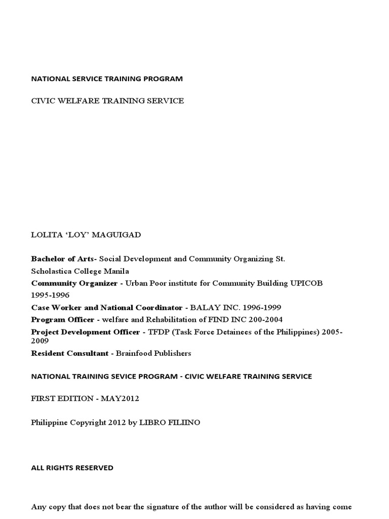 Cwts NSTP Manual | PDF | Virtue | Value (Ethics)