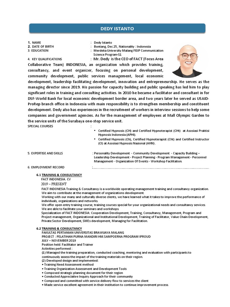 Dedy ISTANTO - CV 2021 | PDF | Consultant | Facilitator