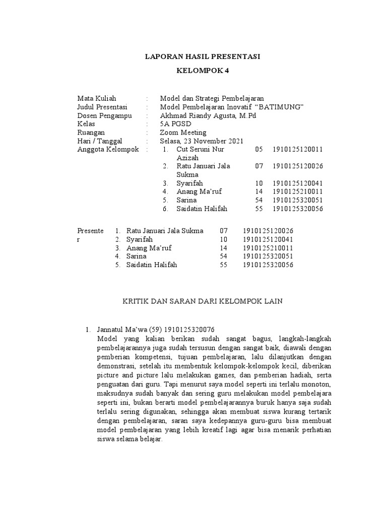 Laporan Hasil Diskusi Kelompok 4 | PDF