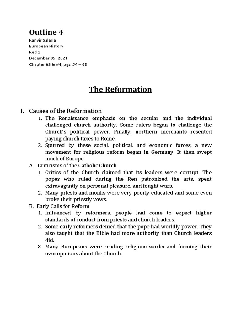 Reformation Outline | PDF | Martin Luther | Protestantism