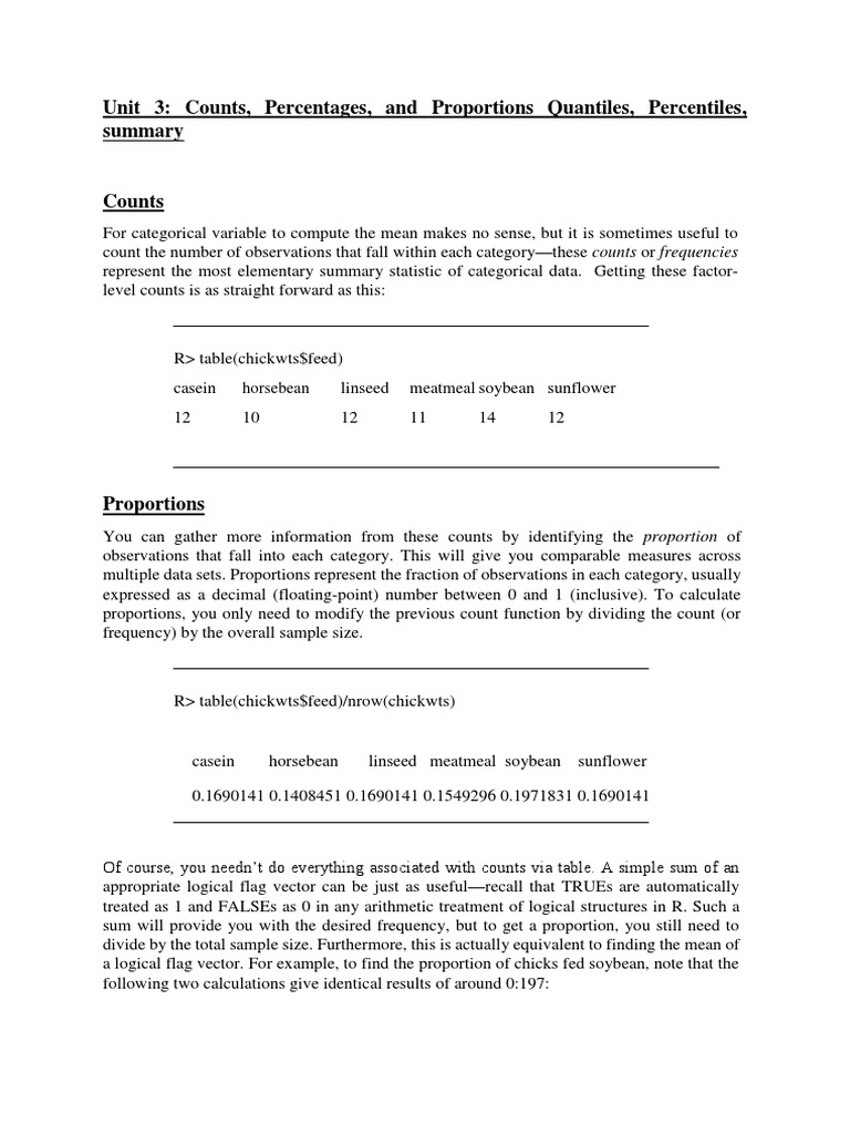 Unit 3: Counts, Percentages, and Proportions Quantiles, Percentiles | PDF | Quantile | Percentile