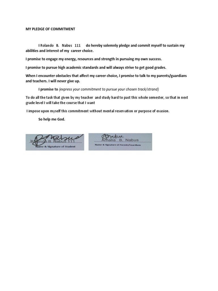 Student Commitment Pledge Example | PDF