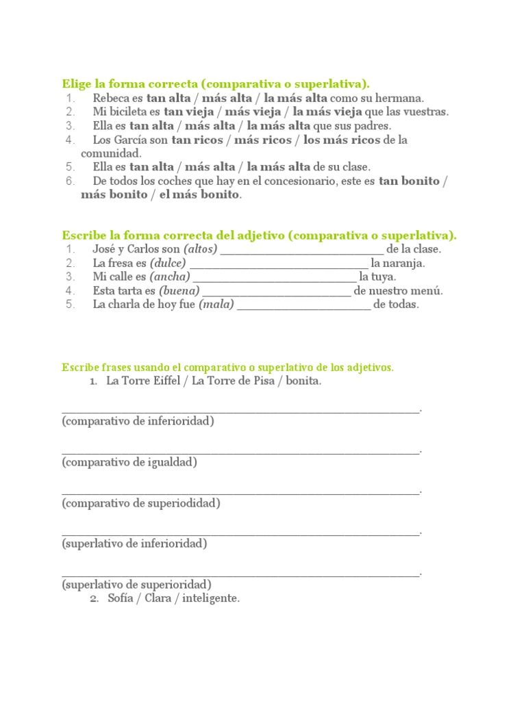 Ejercicios de Superlativo y Comparativos | PDF | Gramática