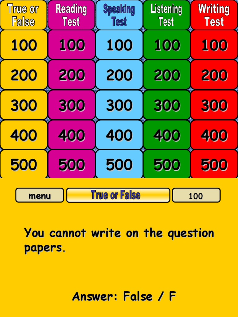 Ielts Quiz Jeopardy Game Fun Activities Games Tests 54478 | PDF ...
