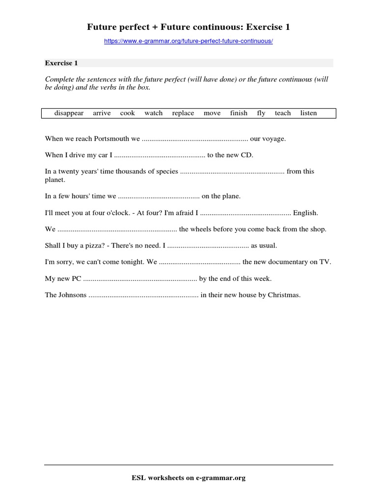 Future Perfect Future Continuous Exercise 1 | PDF