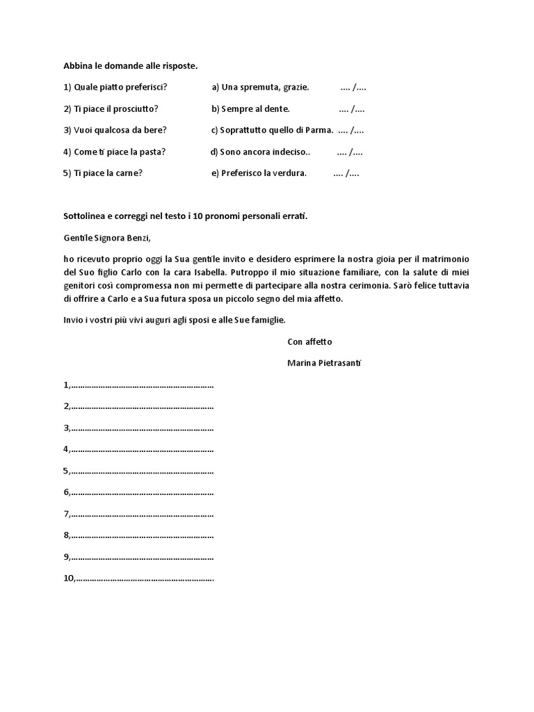 Test Italiano A2 | PDF