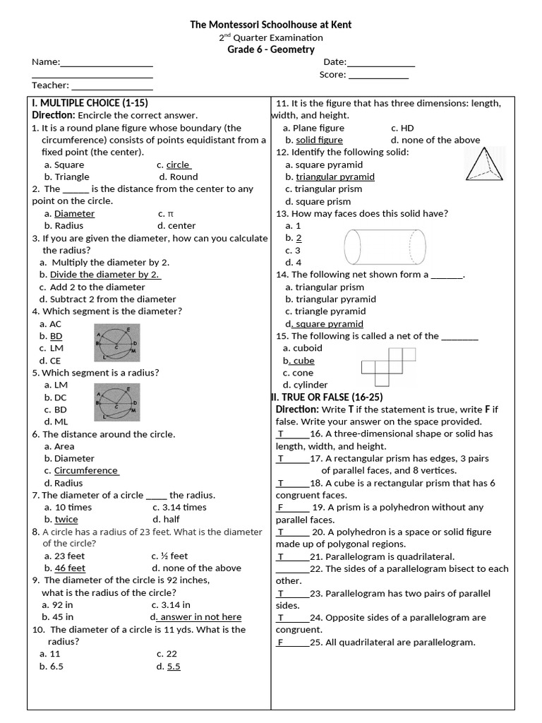 The Montessori Schoolhouse at Kent Grade 6 - Geometry | PDF | Circle ...