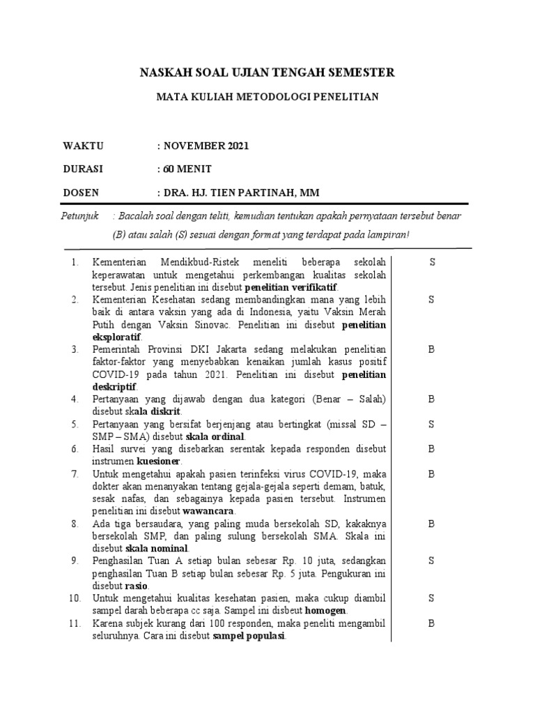 Naskah Soal Uts Metodologi Penelitian | PDF