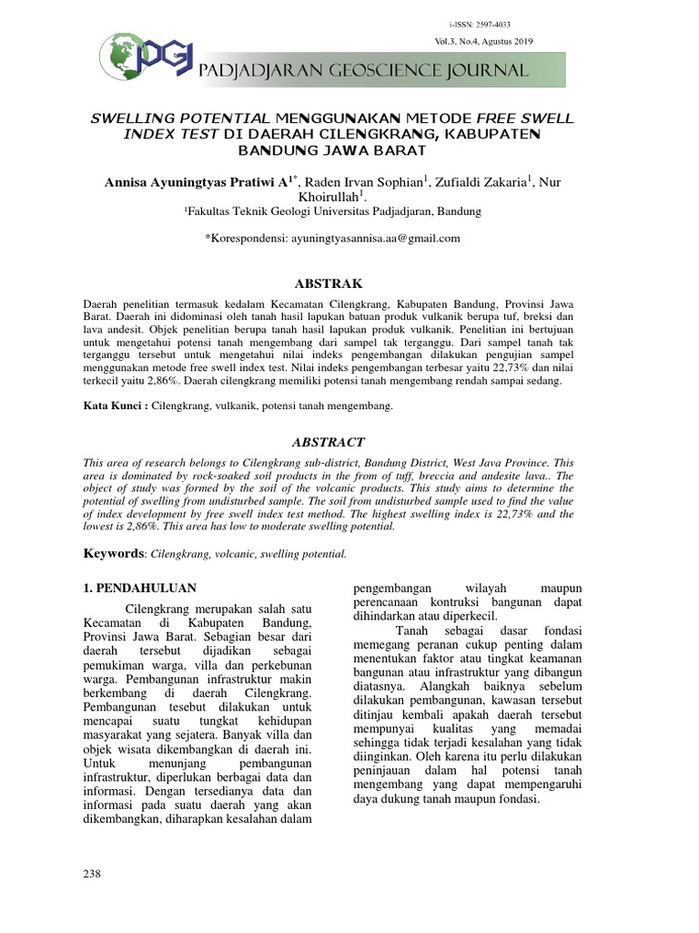Swelling Potential Menggunakan Metode Free Swell Index Test Di Daerah ...