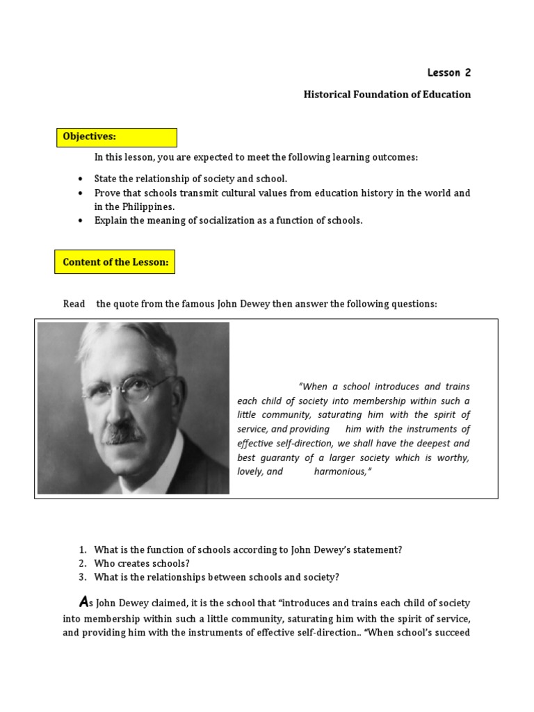 Lesson 2 Historical Foundation of Education | PDF | Socialization | Schools