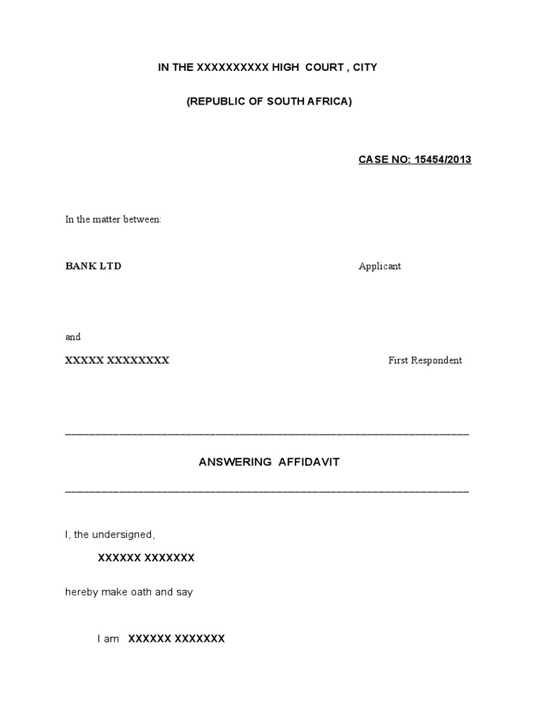 Answering Affidavit Example | PDF | Affidavit | Trials