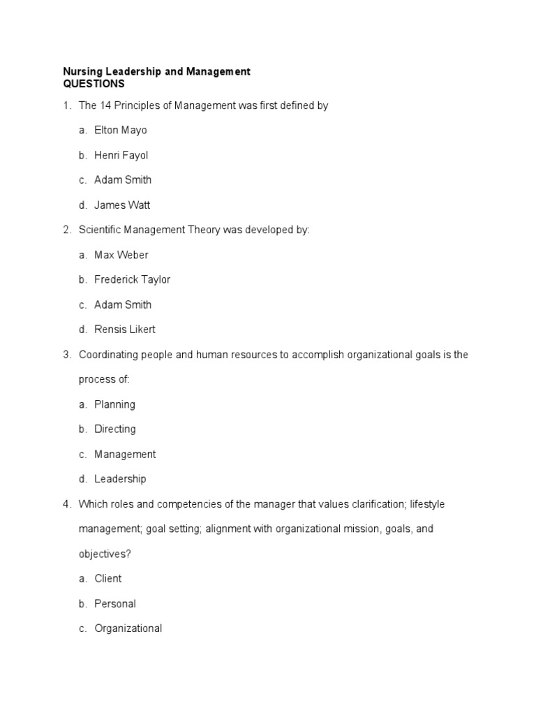 Nursing Leadership and Management Question and Answer | PDF ...