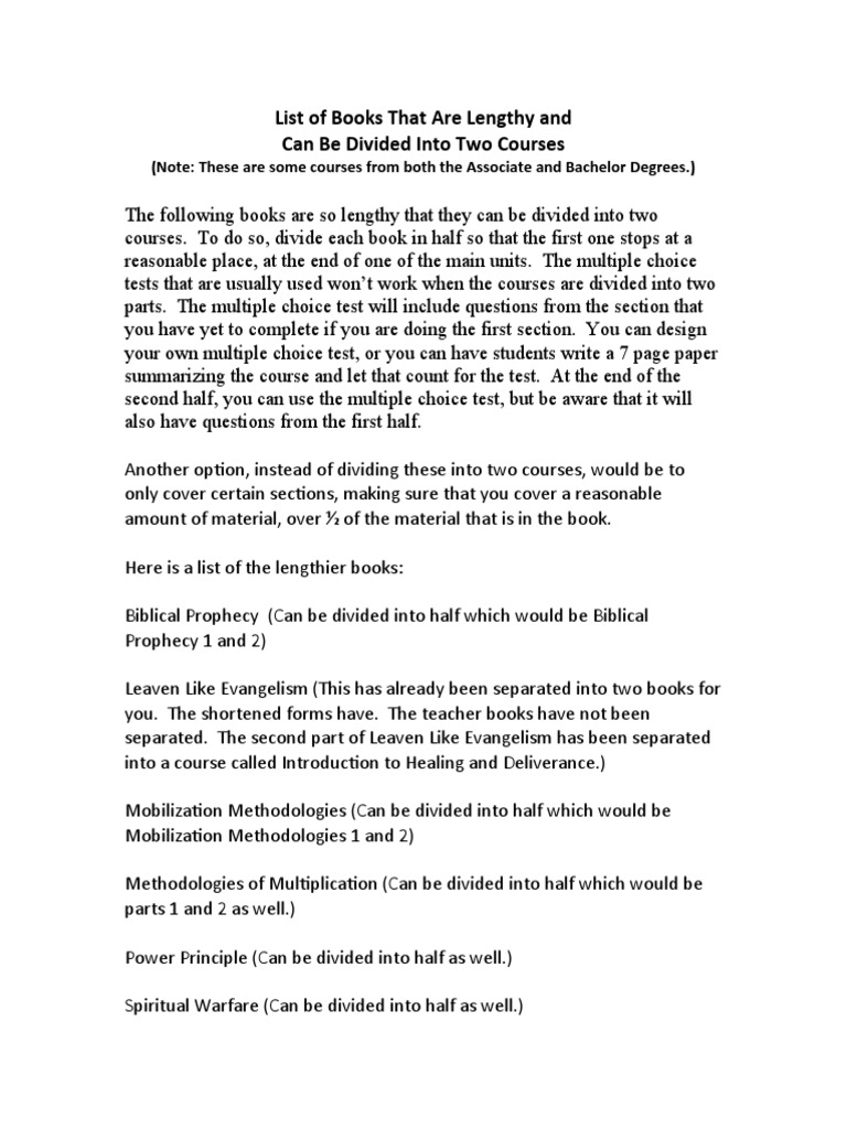 List of Books That Are Lengthy and Can Be Divided Into Two Courses | PDF