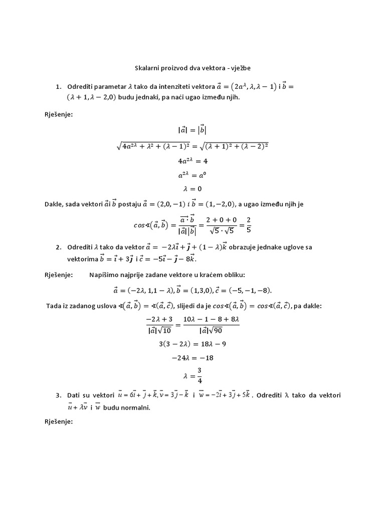 Skalarni Proizvod Dva Vektora Vježbe | PDF
