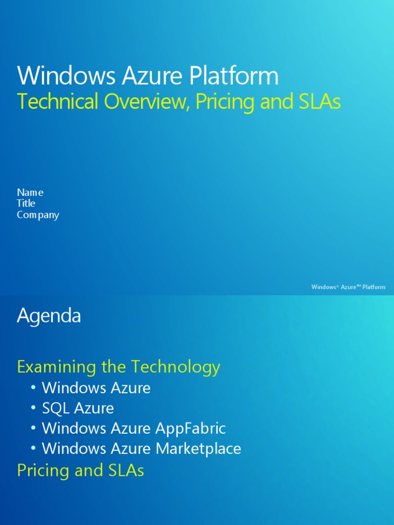 02 Windows Azure Platform Technical Overview, Pricing and SLAs | PDF ...