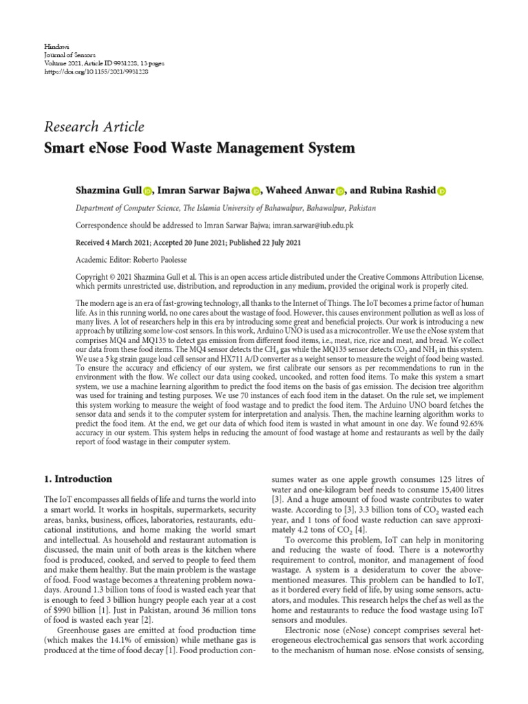 Smart Enose Food Waste Management System | PDF | Internet Of Things ...