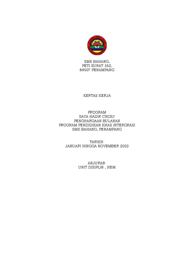SMK Bahang Saya Hadir Cikgu 2022 | PDF