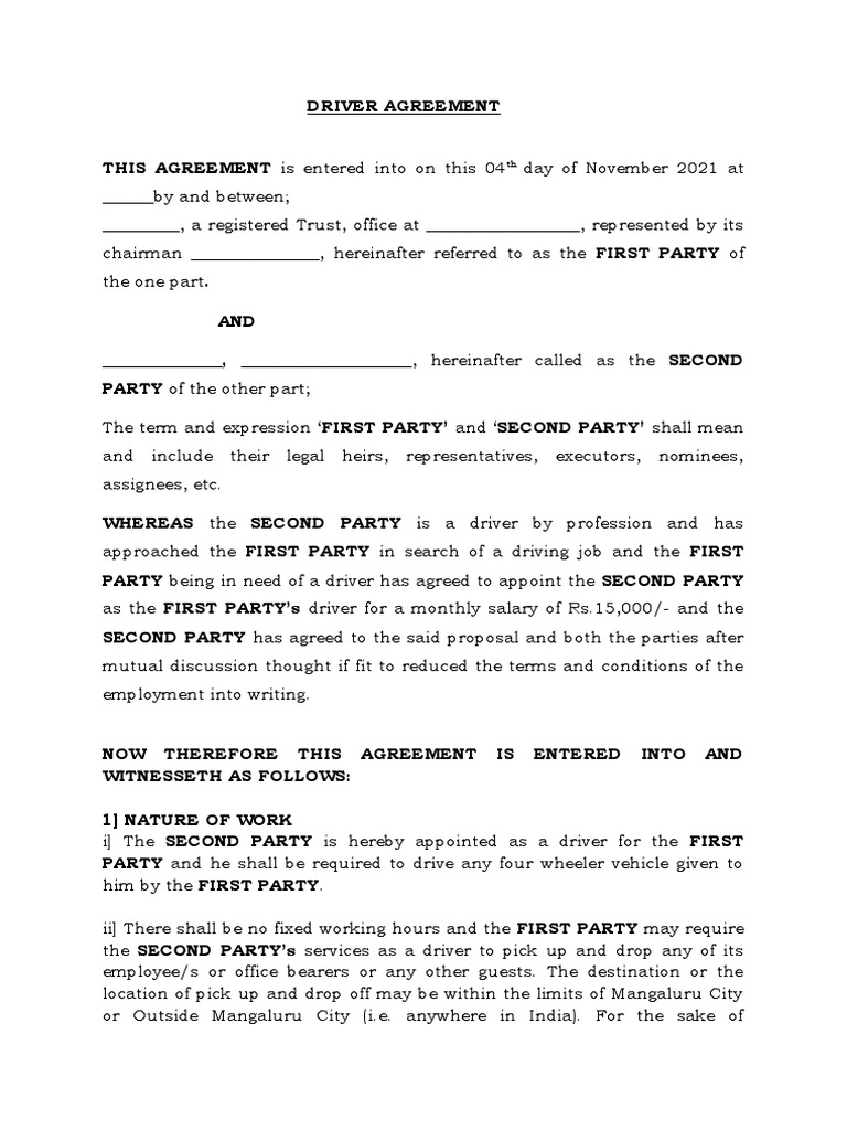 Driver Agreement | PDF | Damages | Breach Of Contract