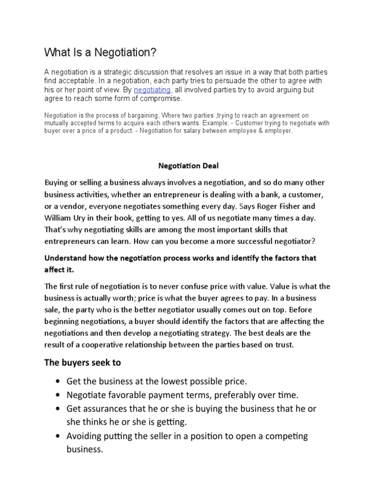 Negotiation Deal | PDF | Negotiation | Sales