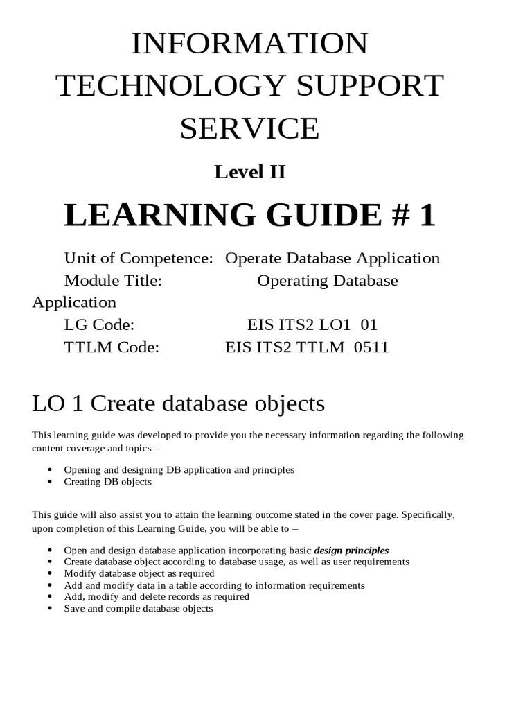 Learning Guide # 1: Information Technology Support Service | PDF ...