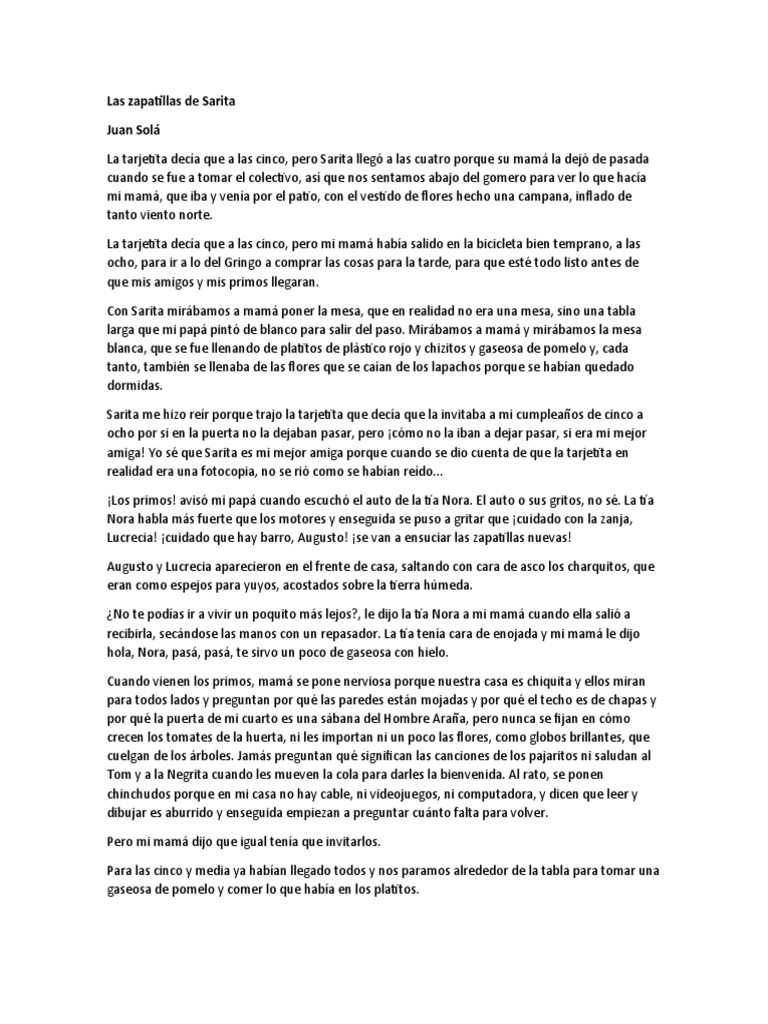 Las zapatillas de Sarita: un cumpleaños | PDF | Cumpleaños