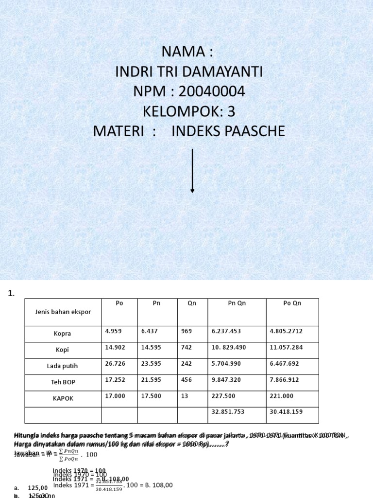 Kel 3 Indeks Paasche | PDF | Metode & Bahan Ajar