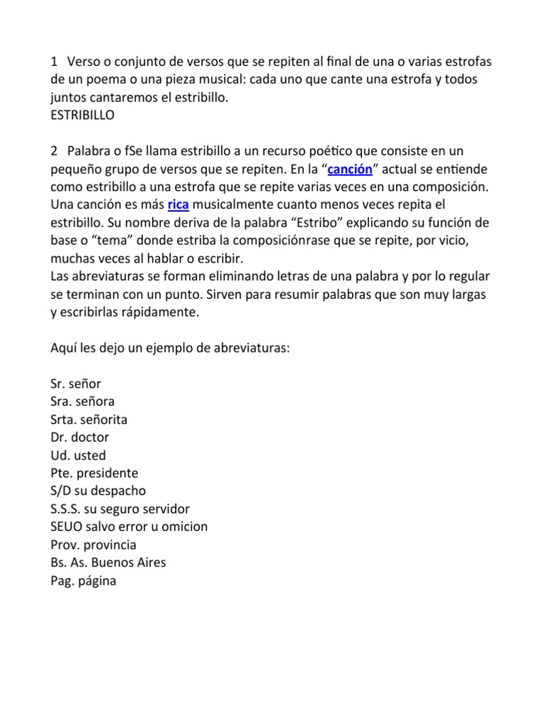1 Verso o Conjunto de Versos Que Se Repiten Al Final de Una o Varias ...